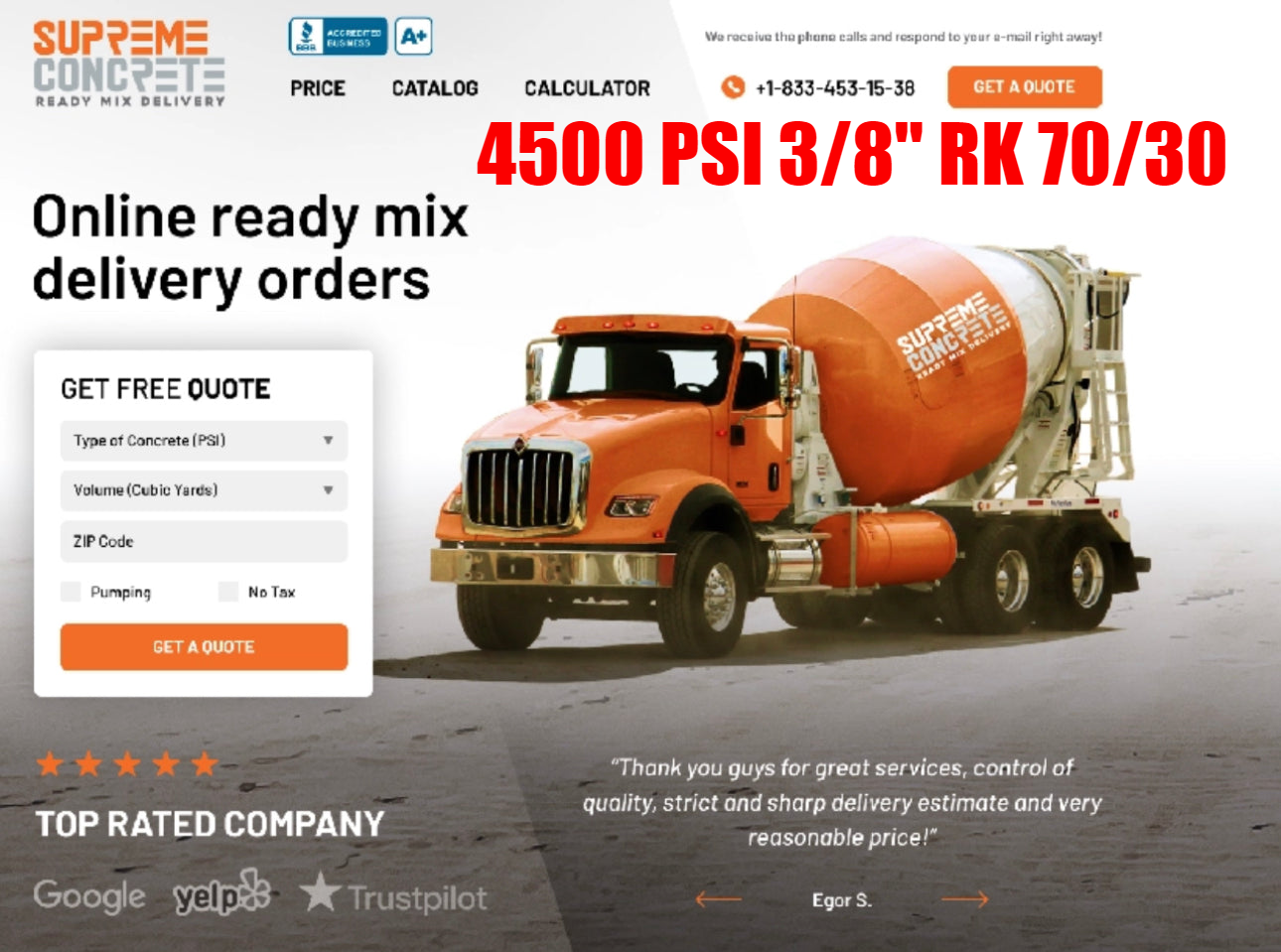4500 PSI 3/8" RK 70/30 - SUPREME CONCRETE READY MIX CONCRETE